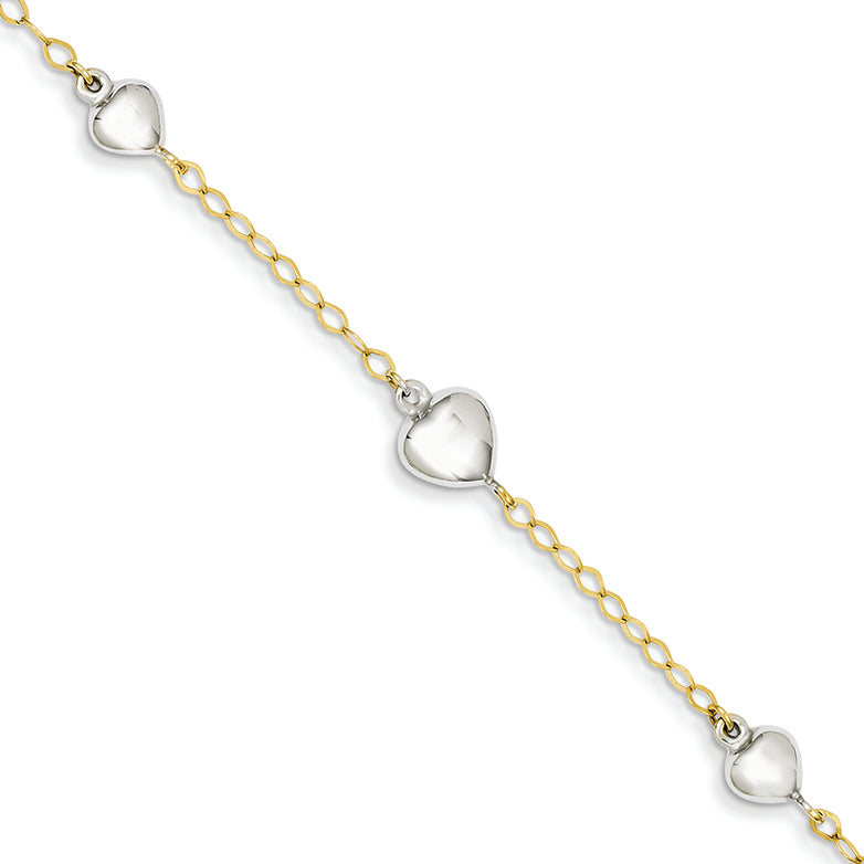 14K Gold Two-tone Puffed Heart & Keys Anklet 10 Inches – PriceRock