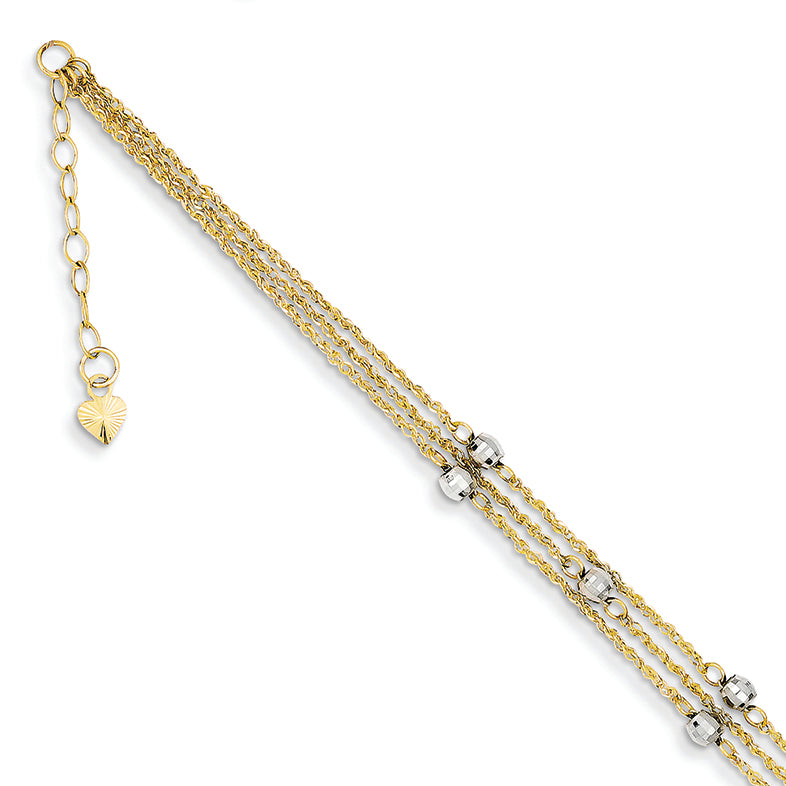 14K Gold Two-tone Triple Strand Anklet 9 Inches – PriceRock