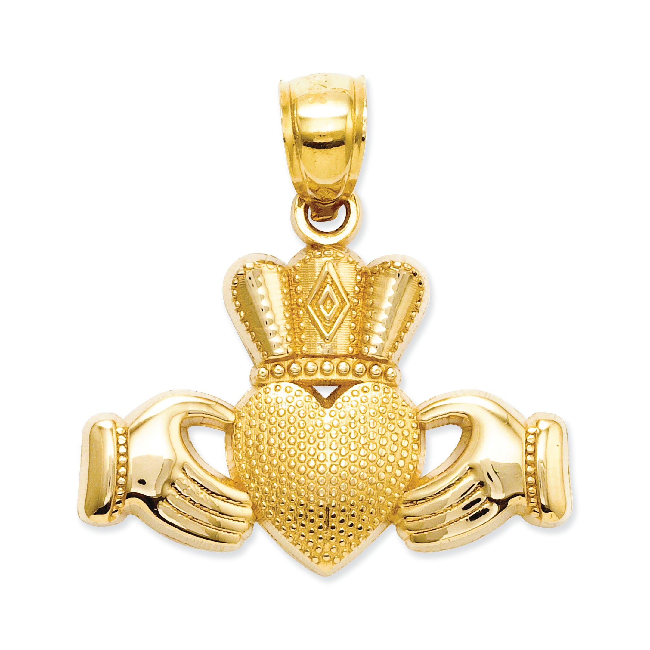 14K Gold Claddagh Pendant with Textured Crown – PriceRock
