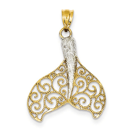 14K Gold Two-tone Filigree Whale Tale Pendant – PriceRock