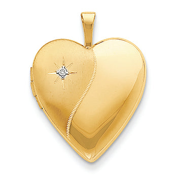 14K Gold 20mm Polished Satin w/ Diamond Heart Locket – PriceRock